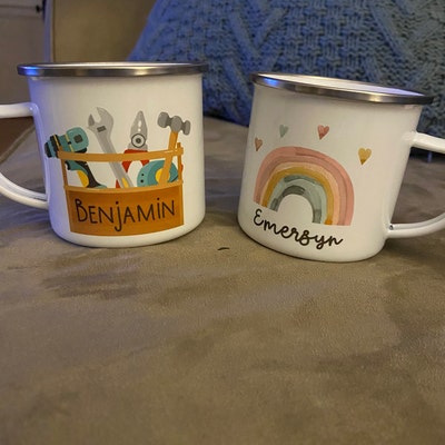 Kid Mug Personalized Enamel Mug for Kids Custom Enamel Mug Rainbow Mug ...