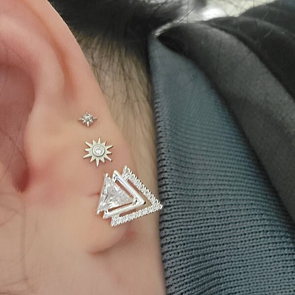 18g Dainty Starburst Piercing (single), Screw Ball End Piercing, 925 ...