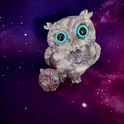 Amethyst Owl, Natural Crystal Gemstone Resin Owl Figure, Resin Owl ...