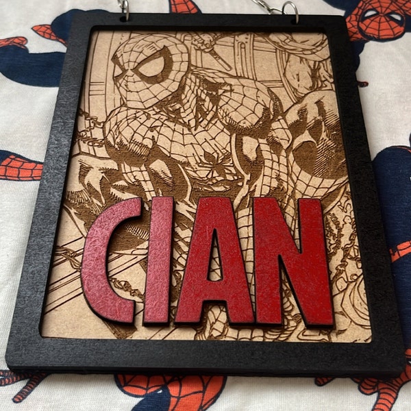 Personalised Name Comic Hanging Wall Door Sign Engraved Man Cave Kids ...