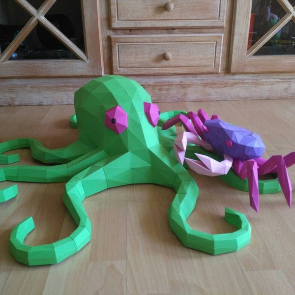 Octopus Sculpture - Unique Papercraft Wall Art, Low Poly Trophy, DIY ...