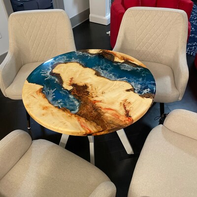 Round Dining Tables, Live Edge Epoxy River Table, Kitchen Table, Dining ...