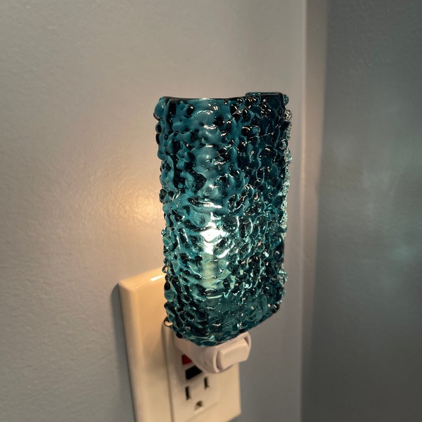 Glass Night Light Blue and Clear Chunky Fused Glass Kitchen, Bedroom or ...