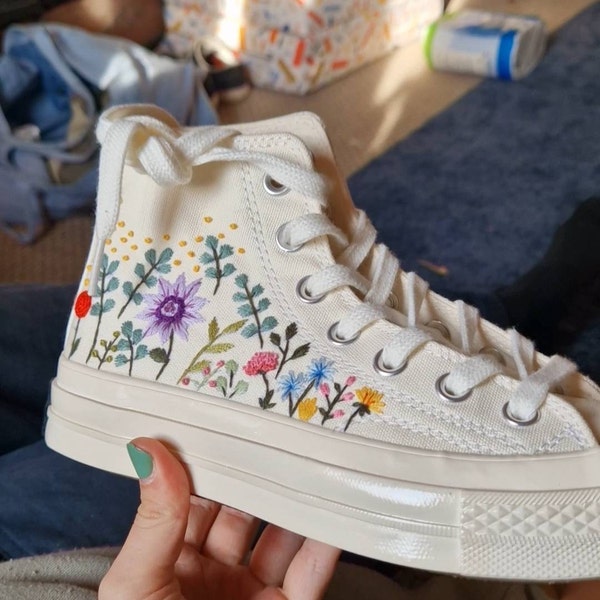 Custom Embroidered Converse Chuck Taylor All Star Shoes, Cat and Flower ...