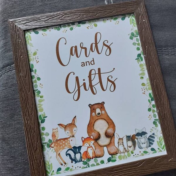 Cards and Gifts Sign Woodland Animals Greenery Woodland Baby Shower ...