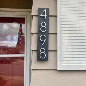 Black House Numbers on Wood, Modern House Number Sign, Metal House ...
