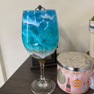 Set of 2, Beach Glassware, Beach Wine Glasses, Beach Drinkware, Beach ...
