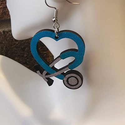 Nurse Earrings SVG Nursing SVG Laser File Stethoscope Heart SVG Nurse ...