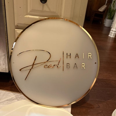 Personalized Round Acrylic Business Sign With Golden Edges and Golden ...