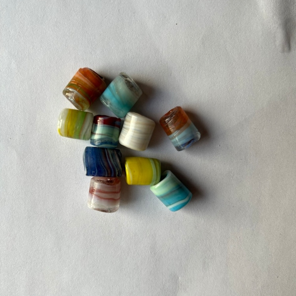 Traditional Turkish Artisan Handmade Cylinder Glass Beads, Large Hole ...