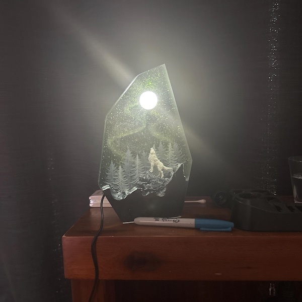 Aurora Borealis Lamp Howling Wolf Northern Lights Lamp Alaska Decor ...