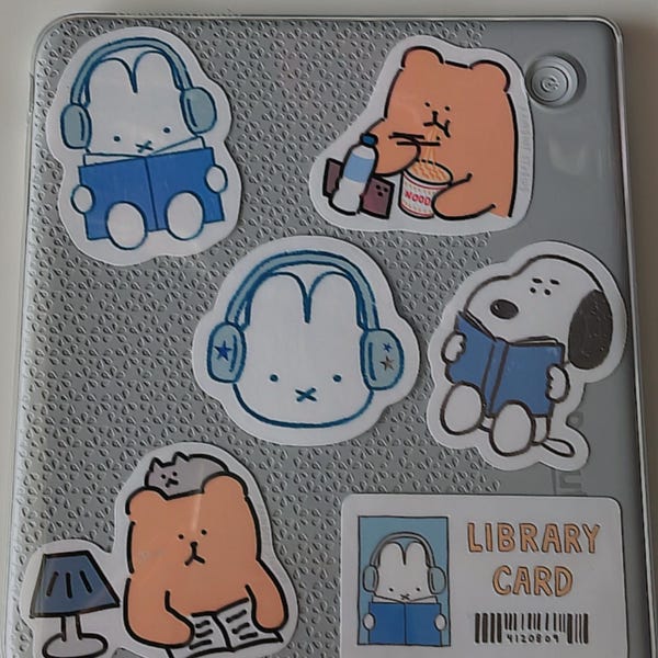 Cute Snoopy Miffy Peanuts Reading | Library Card Stickers - Glossy ...