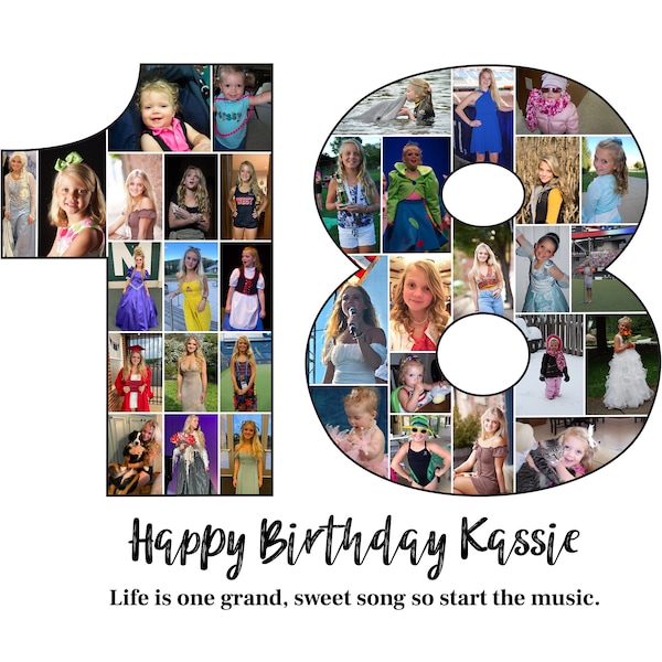 18th Birthday Photo Collage, Number 18 Pictures Collage, Anniversary ...