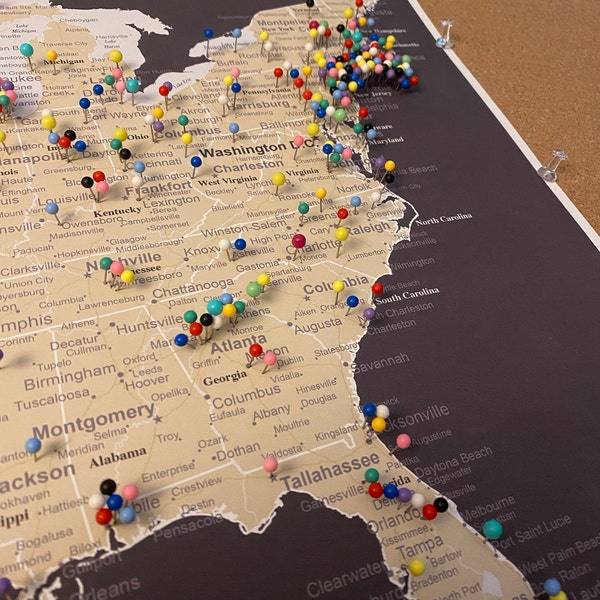 Detailed USA Push Pin Map (print Only), Highly Detailed Pin Map, Travel ...