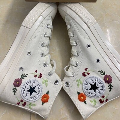 Embroidered Converse/flower Converse/converse Custom Lavender ...