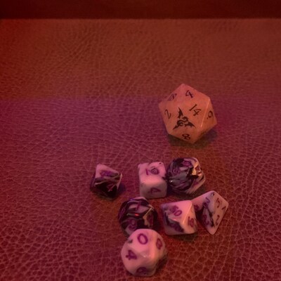 Marble With Purple Numbers 10mm Mini Poly 7 Dice Set RPG Tool Tabletop ...