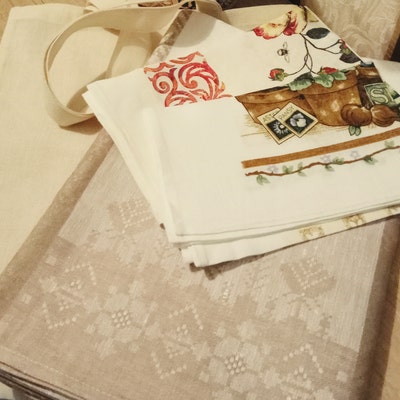 Beige Square Tablecloth, White Jacquard Kitchen Table Linens, French ...