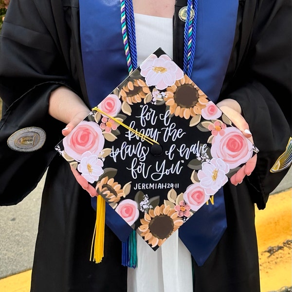 Customizable Floral Grad Cap Decoration Self-adhesive Sunflower Florals ...