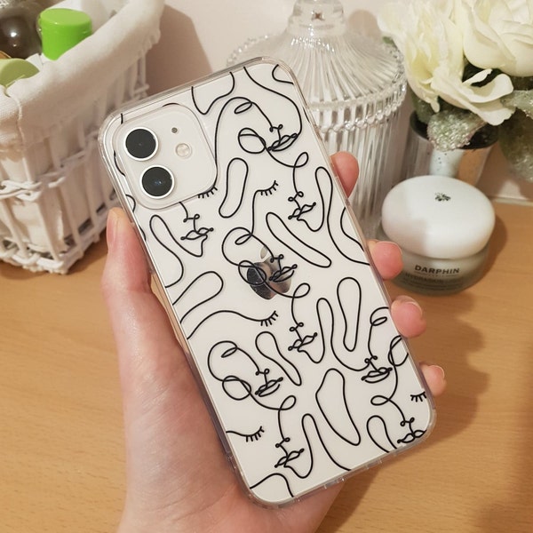 Abstract Line Art Faces Phone Case for iPhone 17 16 15 14 13 12 11 7 8 ...