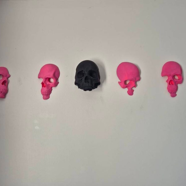 Skull Wall Decor, Painted Pink 3D Printed, Full Size Set of 3 Human ...