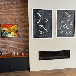 Abstract Magpie Oil Painting on Canvas, Original Flying Bird Painting ...