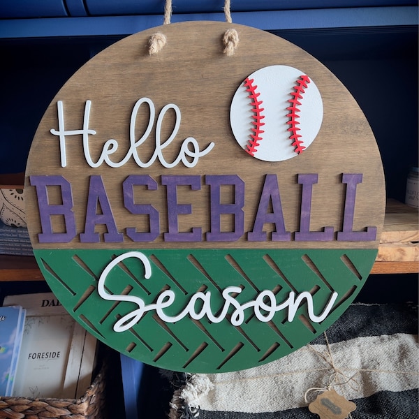 Hello Baseball Season Sign, Digital Download, Round Door Hanger Svg ...