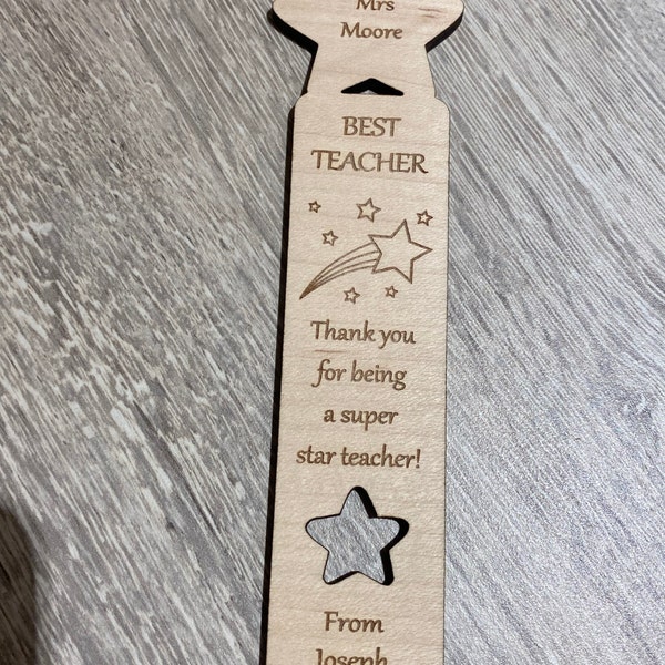 Personalised Wooden Teacher Bookmark, Book Lover Reading Gift, End of ...