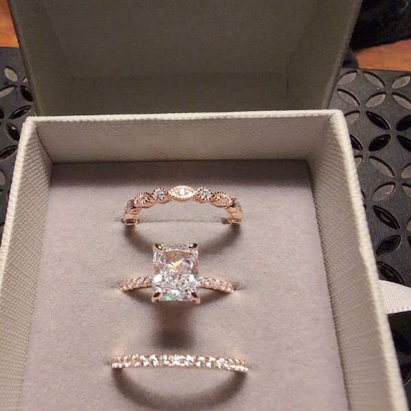 Rose Gold Wedding Ring Set. Radiant Cut Engagement Ring. Half Eternity ...