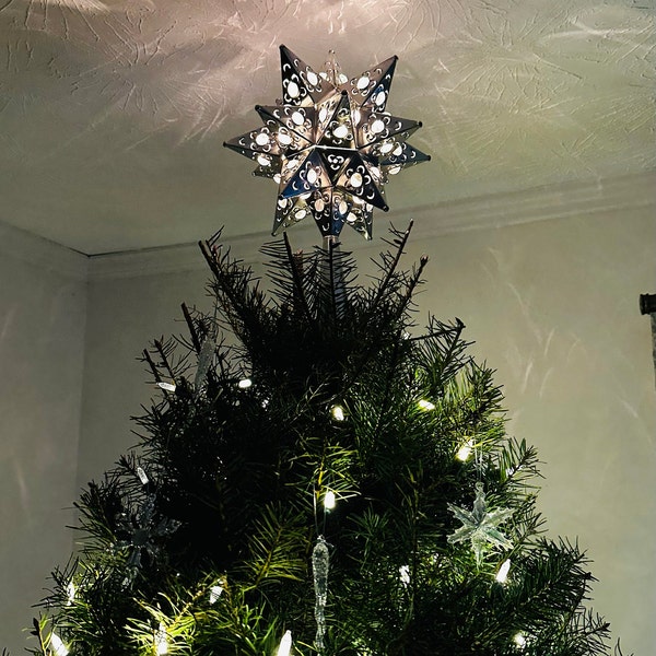 Tin Punched Handmade Star Tree Topper Silver Tin With CLEAR Marbles ...