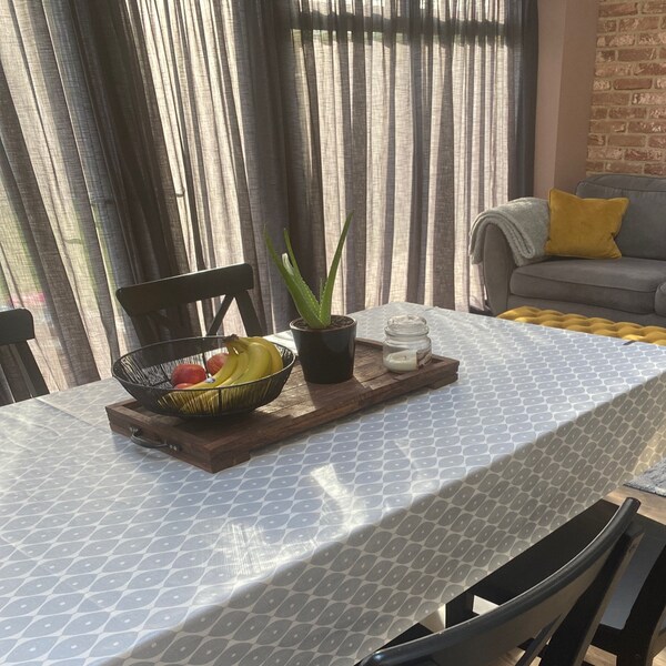 PVC Vinyl Wipe Clean Tablecloth - Grey Geometric Ovals - Round ...
