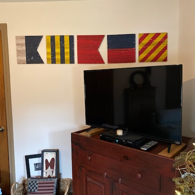 12 Wood Nautical Flag Wall Art. Custom Signal Flags. Nautical Gallery Wall Art. Nautical Home ...