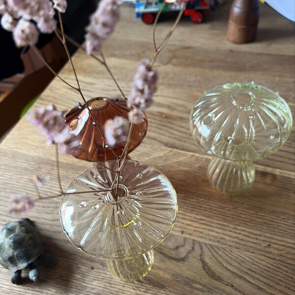 Glass Mushroom Bud Vase, Floral Home Decor, Mushroom Decor, Creative ...