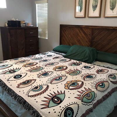 Evil Eye Woven Throw Blanket, Evil Eye Pattern Woven Throw, Mystical ...