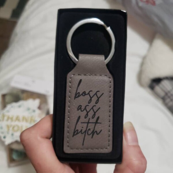 Boss Ass Bitch Keychain Faux Leather | Girl Boss Keychains Unique Gift ...