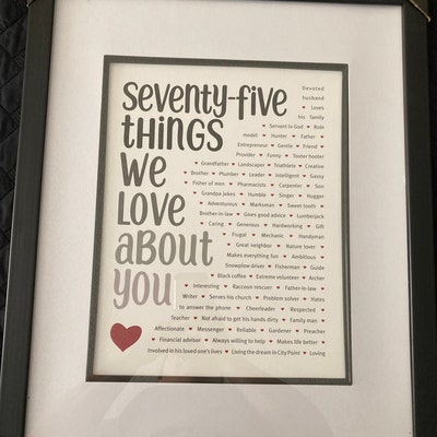 75 THINGS We Love About You 75th Birthday Dad's 75th Birthday Gift for ...