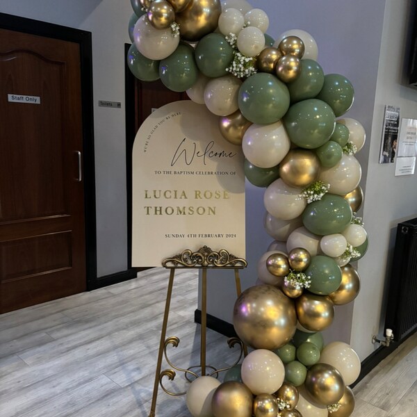 Beige Wedding Welcome Sign With Mirror Accents, Arched Welcome Plaque ...