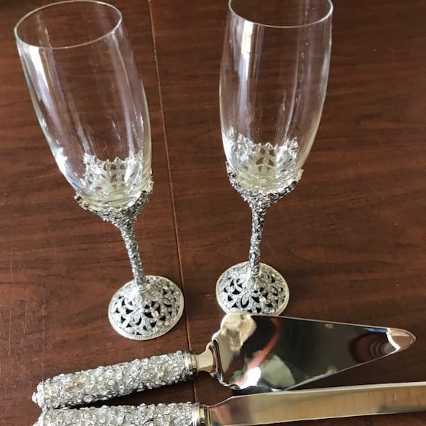 Swarovski Crystal Wedding Toast Set, Champagne Glasses, Weeding ...