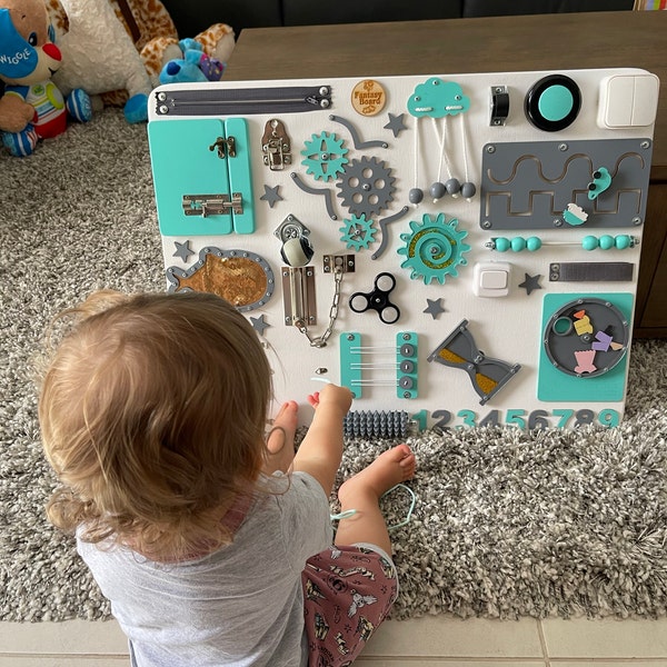 Trendy Gray Toddler Busy Board, Montessori Classroom Decor, Fidget Toy ...