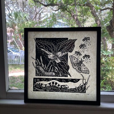 Mini Cicada Linocut Print - Etsy