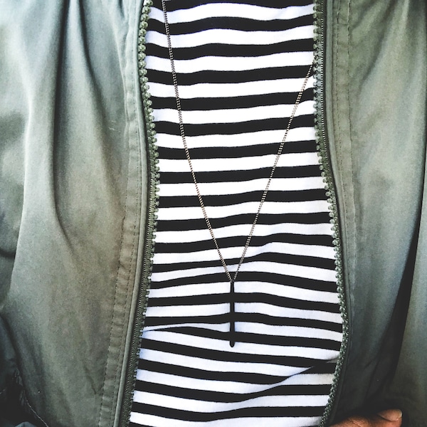 BLACK DRIP Pendant Necklace, Matte Black Mens Necklace, Long Necklace ...