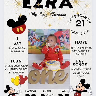 Editable Mickey 1st Birthday Invitation Canva Template, Printable ...