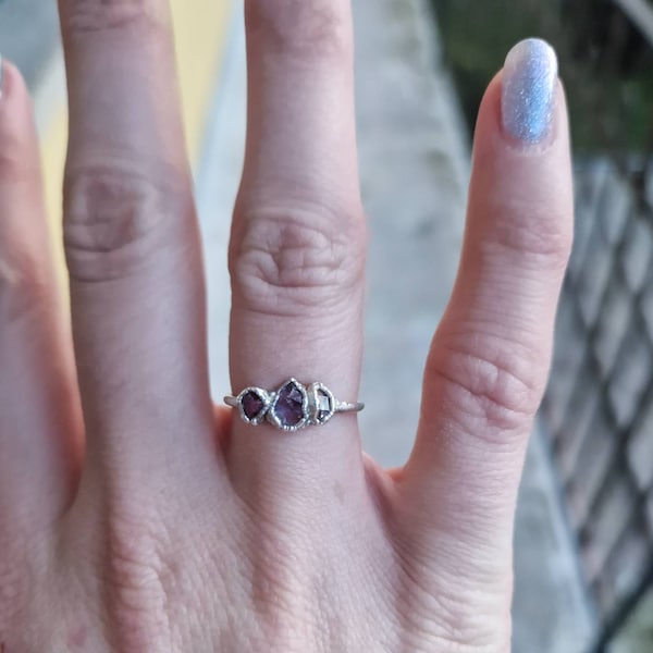 Rough Diamond Ring Set, Raw Diamond Ring, Raw Stone Engagement Ring ...