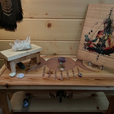 Triple Moon Goddess Pedestal Altar Table With Shelf - Etsy
