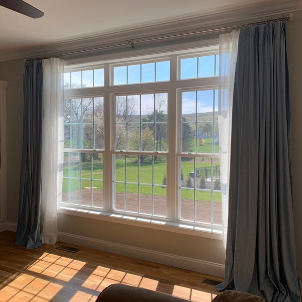 Pair of Baby Blue Velvet Curtains, Bedroom Velvet Curtains, Living Room ...