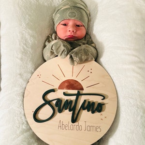 Round Baby Name Announcement Sign 3D Baby Name Sign Set - Etsy