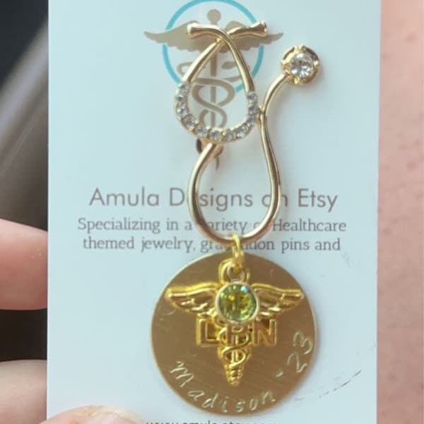 Personalized Gold Stethoscope Nursing Pin - LPN BSN RN -nurse Pin ...