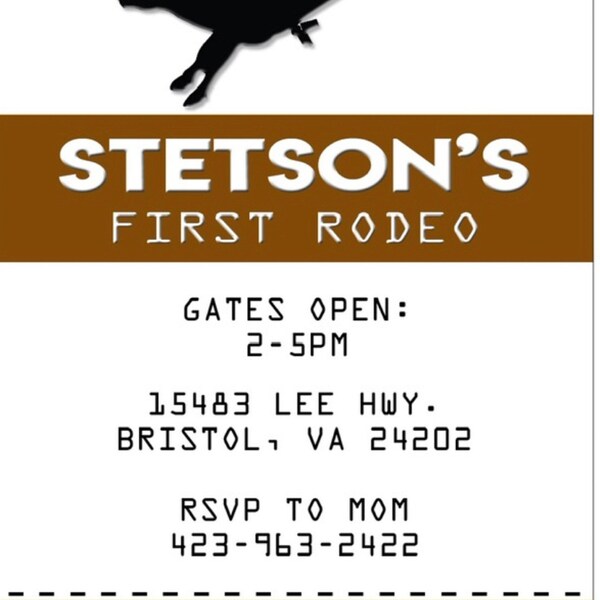Editable Birthday Cowboy Rodeo Ticket 3x7 Digital Invitation Bull ...