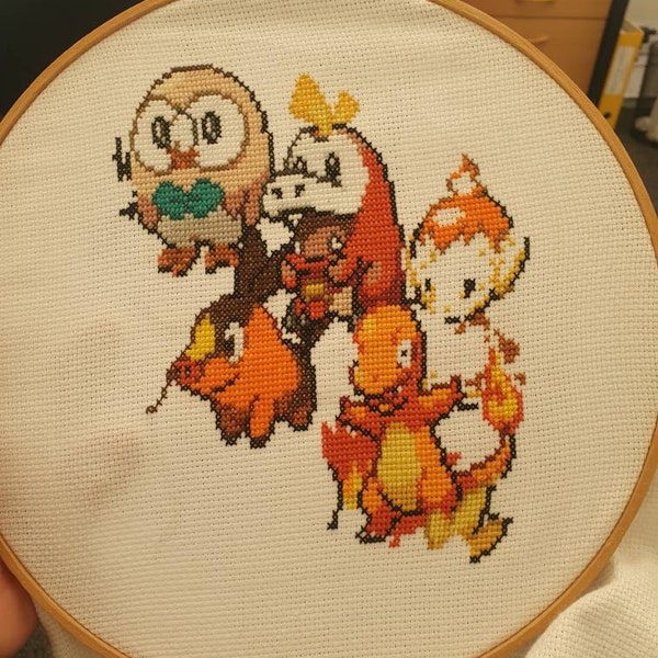 Pokémon Starters Cross Stitch Pattern - Pokémon - 10" X 10" Hoop Sized ...