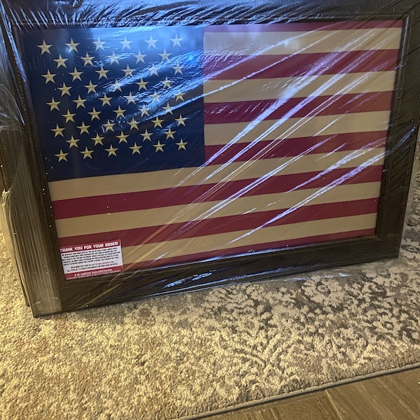Large Framed American Flag | Real Cotton Cloth Embroidered Flag | Hand ...