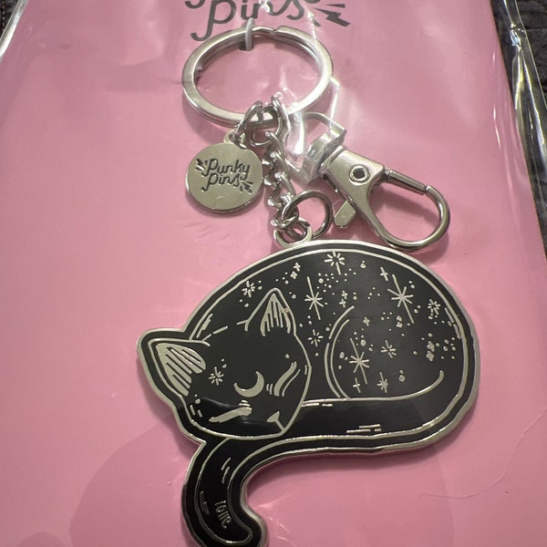 Mystical Cat Enamel Keyring // Punky Pins Key Chain // Space Kitty Key ...
